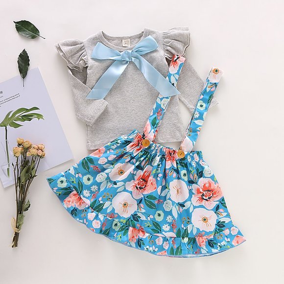 Matching Sets | Girls Blue Floral Suspender Skirt Outfit Set | Poshmark